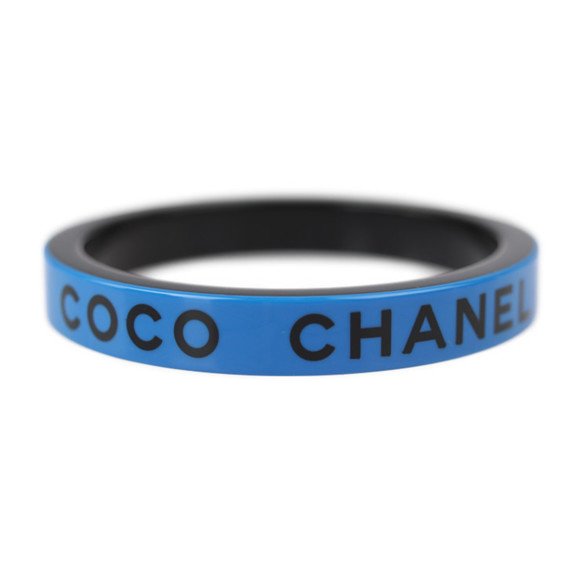 CHANEL | Jewelry | Chanel Bangle Ab842 Resin Blue Black Logo Cc Mark ...